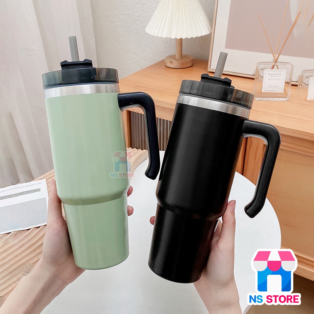 Stainless Steel Tumbler พร้อมหูจับ ไอน้ำไม่เกาะแก้ว สแตนเลส 304 ความจุ 900ML / 30oz แก้วเก็บความ ...