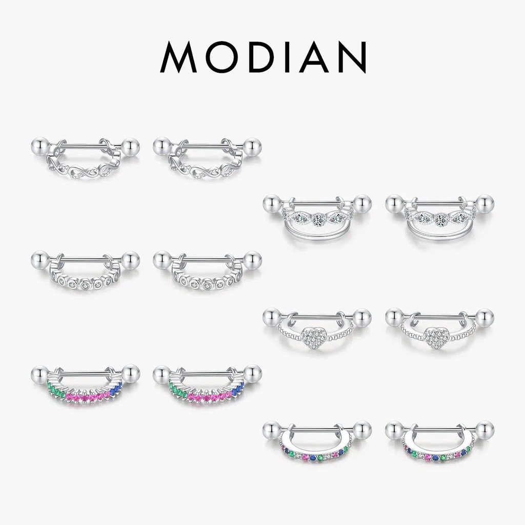 Modian 925 เงินสเตอร์ลิงการออกแบบเดิมเรขาคณิตที่มีสีสัน Hoop ต่างหูอินเทรนด์สกรูลูกปัดหูคลิป ...