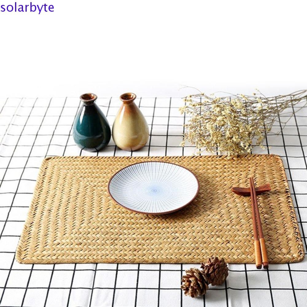 Solarbyte แผ่นรองจานทอ Seagrass, แผ่นรองจานหวายแฮนด์เมดทรงสี่เหลี่ยม, หม้อเสื่อสานหวายสไตล์ ...