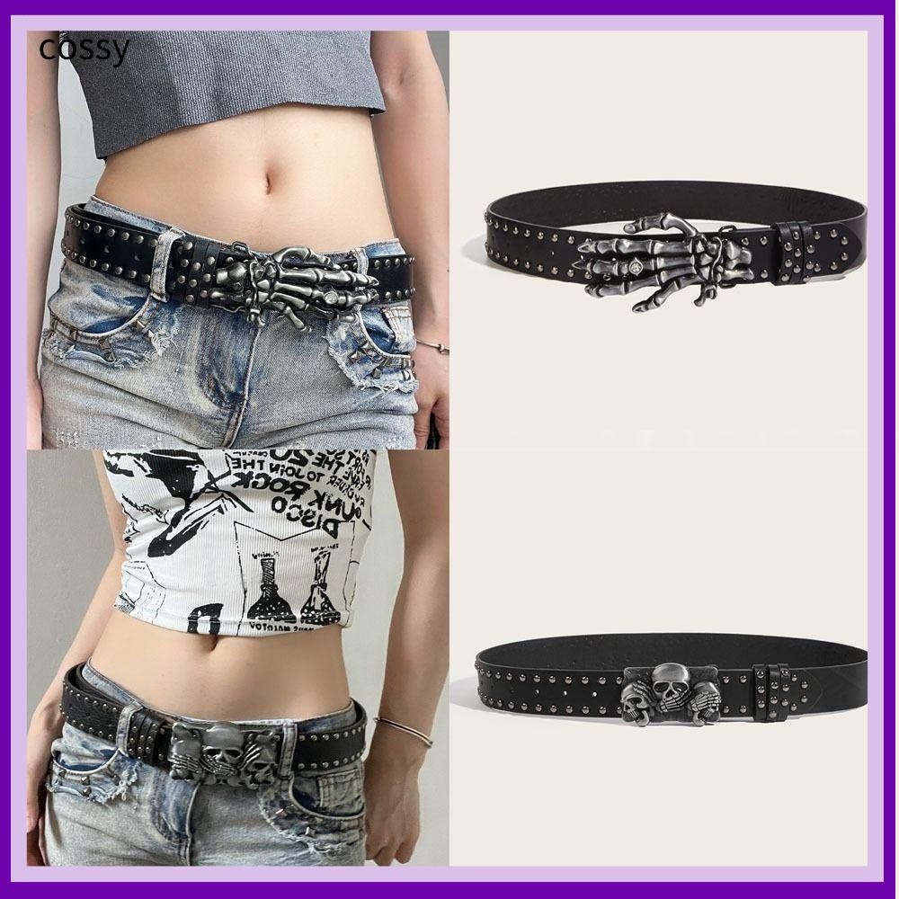 Cossy Skull Belt, Punk Adjustable Rivet Belts, Y2k เข็มขัดหนังโกธิค ...