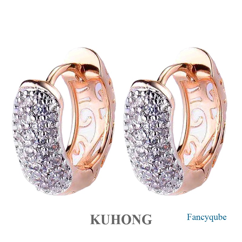 Kuhong 1 คู่ ทองแดง สีขาว ไพลิน วิบวับ ไม่ซ้ําใคร แวววาว ต่างหูห่วง ...