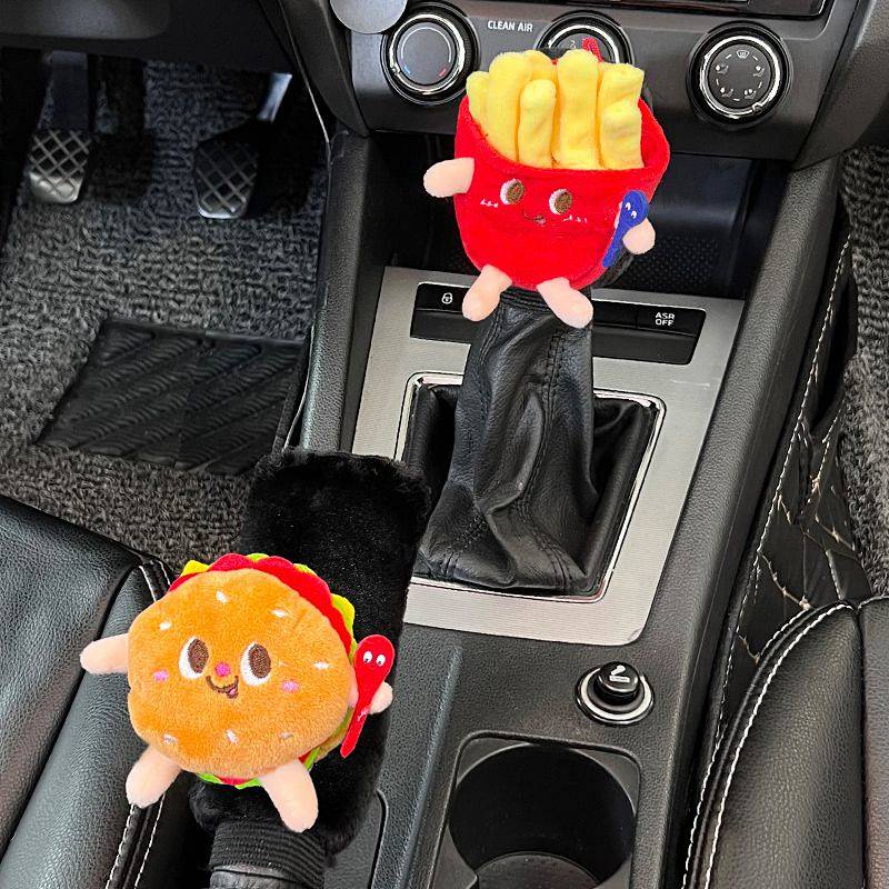 Car Handbrake Sleeve Shift Knob Cover Cute Soft Plush Car Interior ...