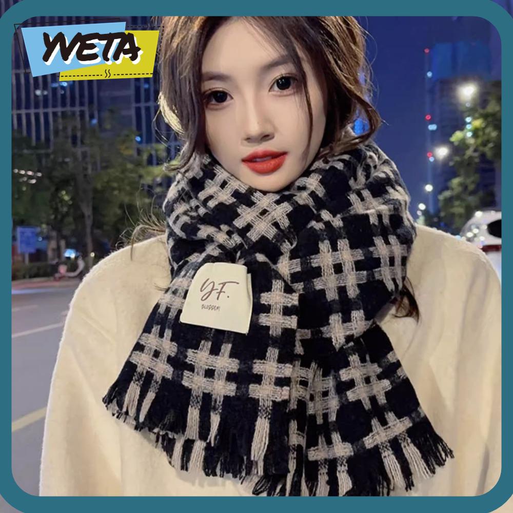 Yveta ผ้าคลุมไหล่ ผ้าพันคอ ผ้าแคชเมียร์เทียม ประดับพู่ ผ้าขนสัตว์เทียม ลายสก๊อต คุณภาพสูง ...