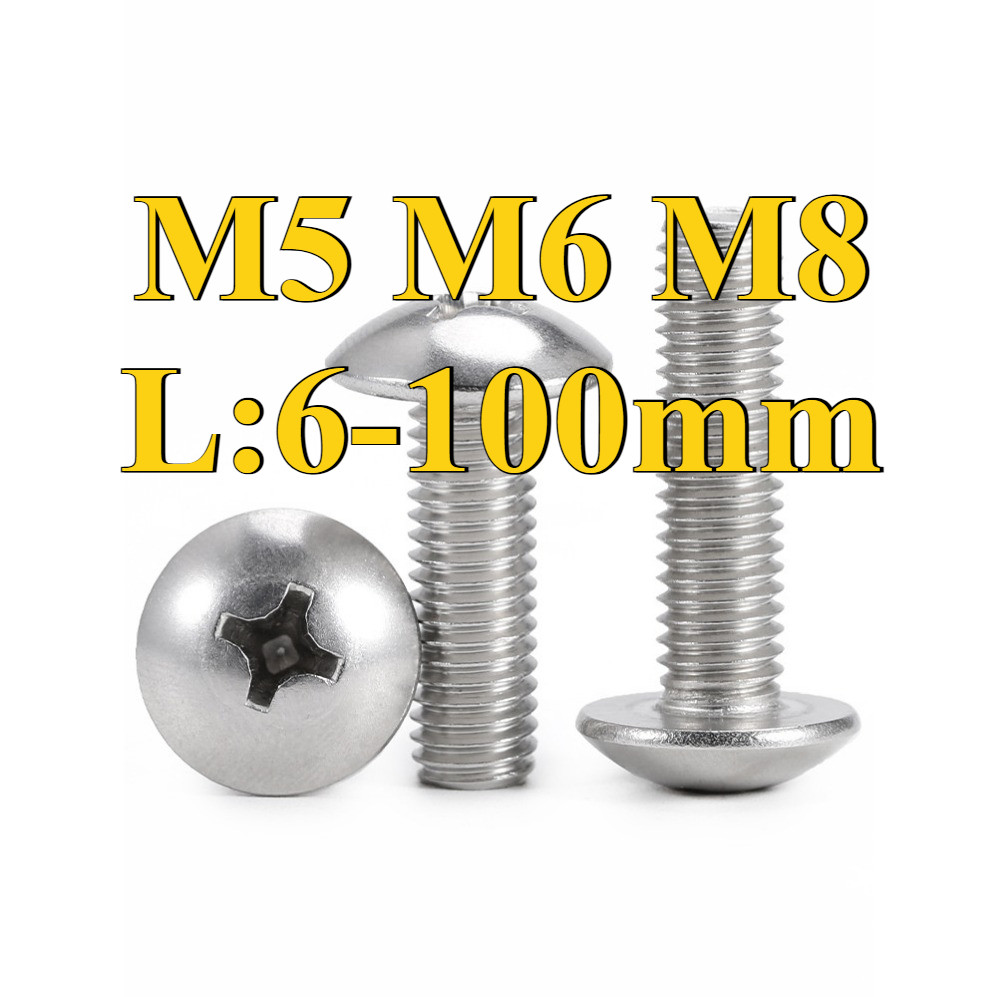 (YDY) น็อต สกรู หัวร่ม หัวกระทะ แฉก T+ สแตนเลส 304 เกลียวมิล / Truss ...