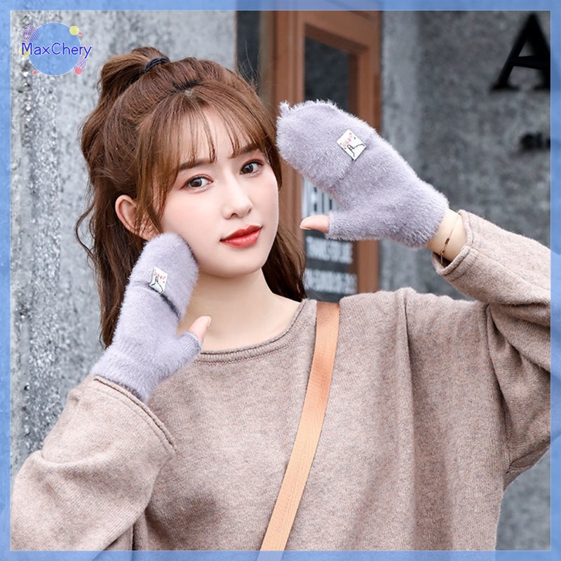 Mchy> ถุงมือ ผ้ากํามะหยี่เทียม หน้าจอสัมผัส น่ารัก แบบครึ่งนิ้ว สีพื้น สําหรับผู้หญิง | Shopee ...