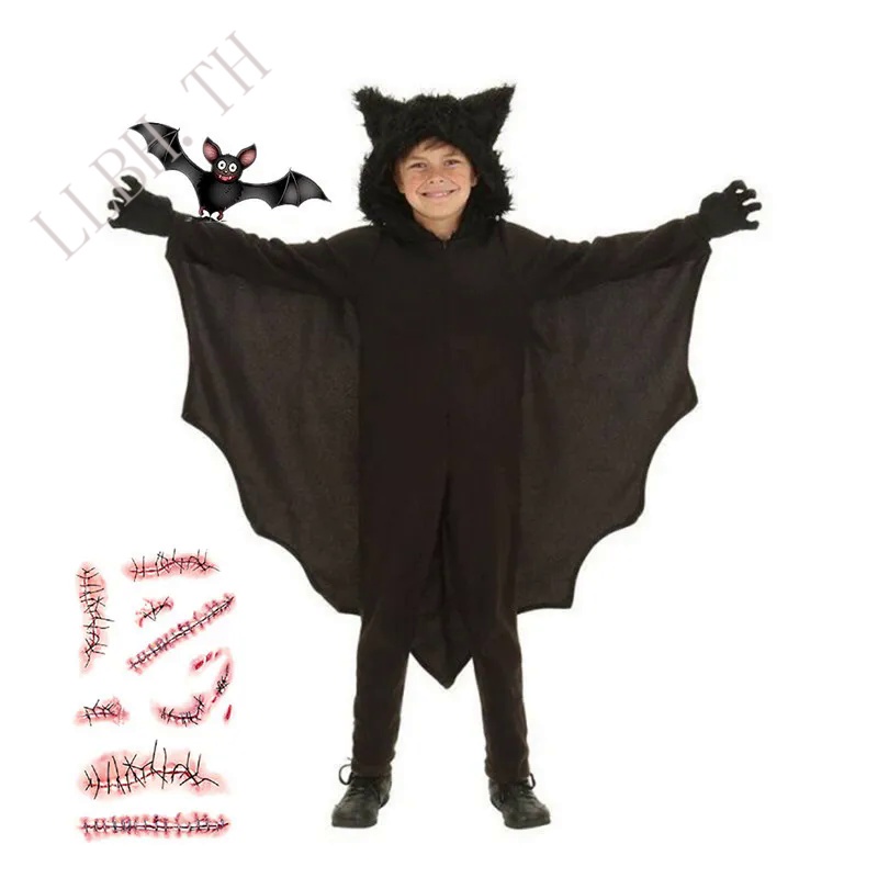 Kids Uni Vampire Bat Costume, Jumpsuit Halloween Cosplay Costume Set ...