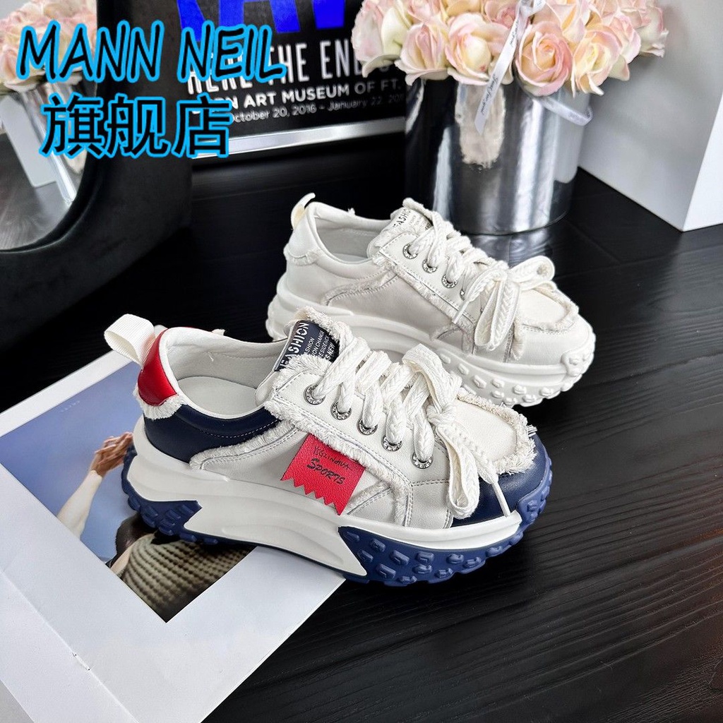 Mann Neil รองเท้ารุ่นพ่อหนังแท้รุ่นปี 2023 กีฬารองเท้าส้นแบนสุดฮิป ฮิปส ...