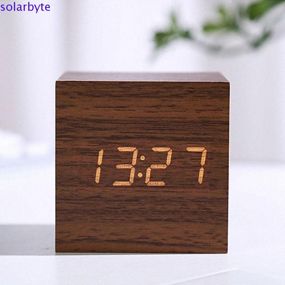 Solarbyte นาฬิกาปลุก LED ดิจิตอล, นาฬิกาเรืองแสงไม้สี่เหลี่ยม, เครื่องประดับศิลปะ Retro USB/AAA ...