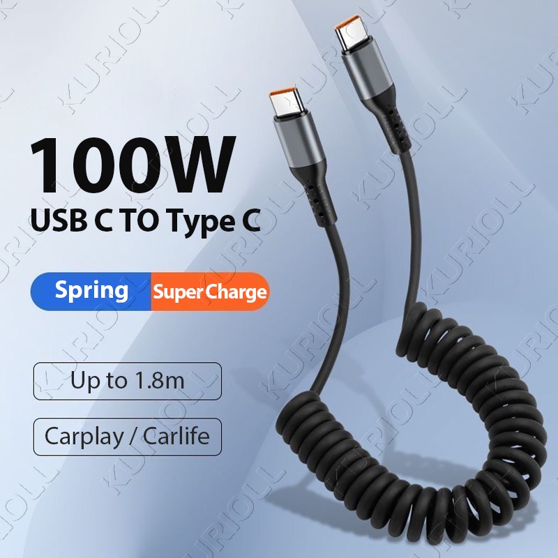 สายชาร์จ USB Type C 100W 66W 5A เป็น Type-C แบบสปริง ชาร์จเร็ว | Shopee Thailand