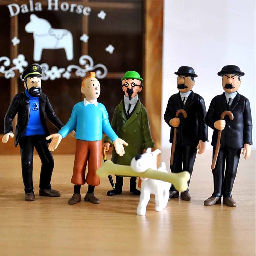 6Pcs The Adventures of Tintin Snowy Captain Haddock Thompson Figure ...