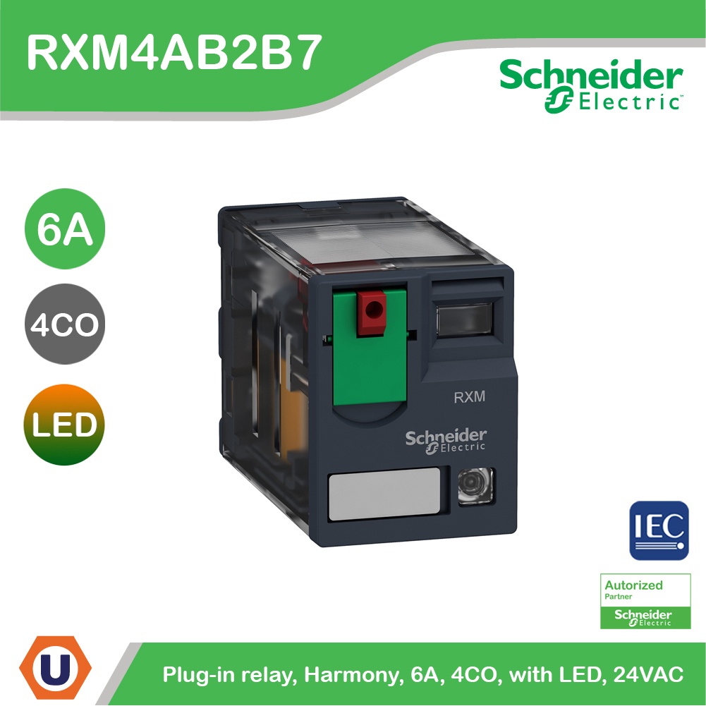 Schneider Miniature plug in relay, Harmony, 6A, 4CO, with LED, lockable ...