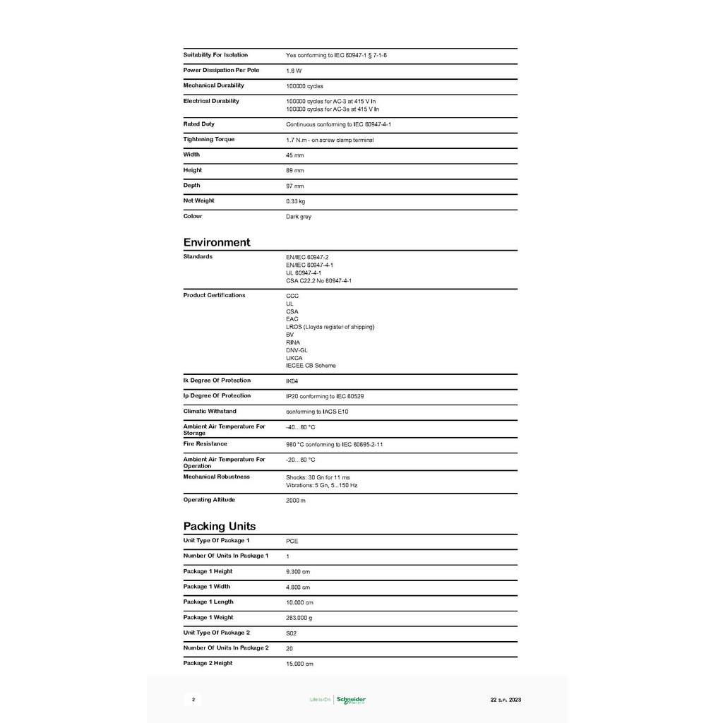 Schneider Electric - Motor circuit breaker แบบลูกบิด,TeSys GV2, 3P, 1 A ...