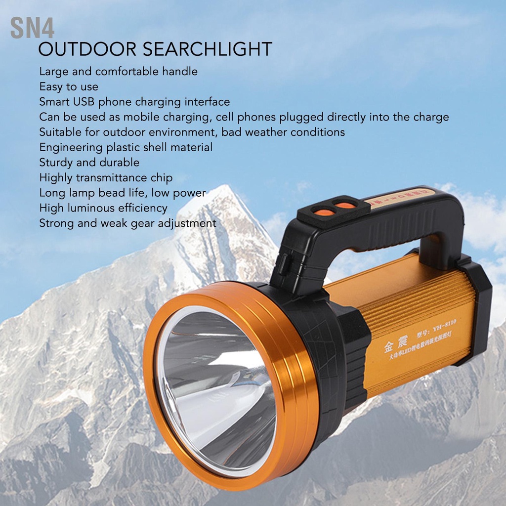 SN4 ไฟฉาย LED มือถือไฟฉายสปอตไลท์แบบชาร์จไฟได้ Super Bright สำหรับการตกปลากลางแจ้งปลั๊ก US 100V ...