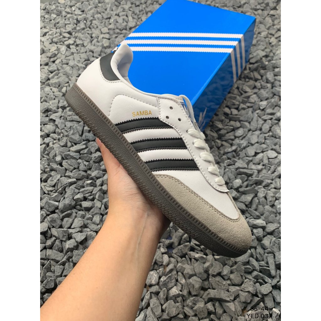 genuine Adidas Originals Samba ขาวดำ รองเท้าผ้าใบกันลื่นสำหรับผู้ชายและ ...