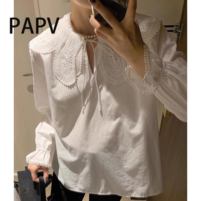 Papv เสื้อเชิ้ต คอปก แขนบาน ทรงหลวม ขนาดใหญ่ แต่งลูกไม้ สุดชิค 8110 ...