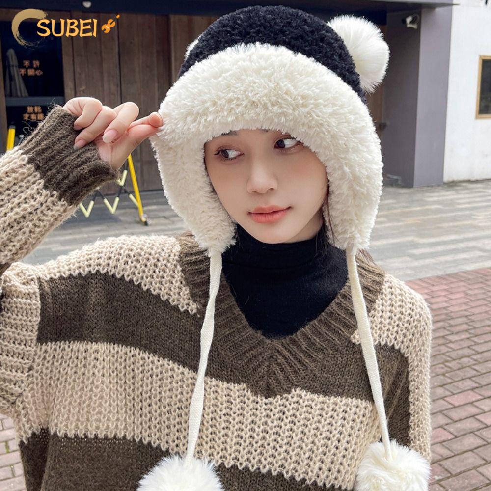 Sukaa หมวกบีนนี่ ประดับขนเฟอร์เทียม แบบหนา กันลม ให้ความอบอุ่น แฟชั่น ...