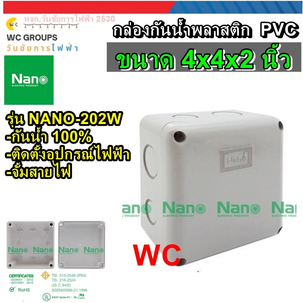 NANO กล่องกันน้ำพลาสติก บ๊อกกันน้ำ ขนาด 4x4 x2 บ๊อกกันน้ำ PVC รุ่น NANO-202W 1อัน | Shopee Thailand