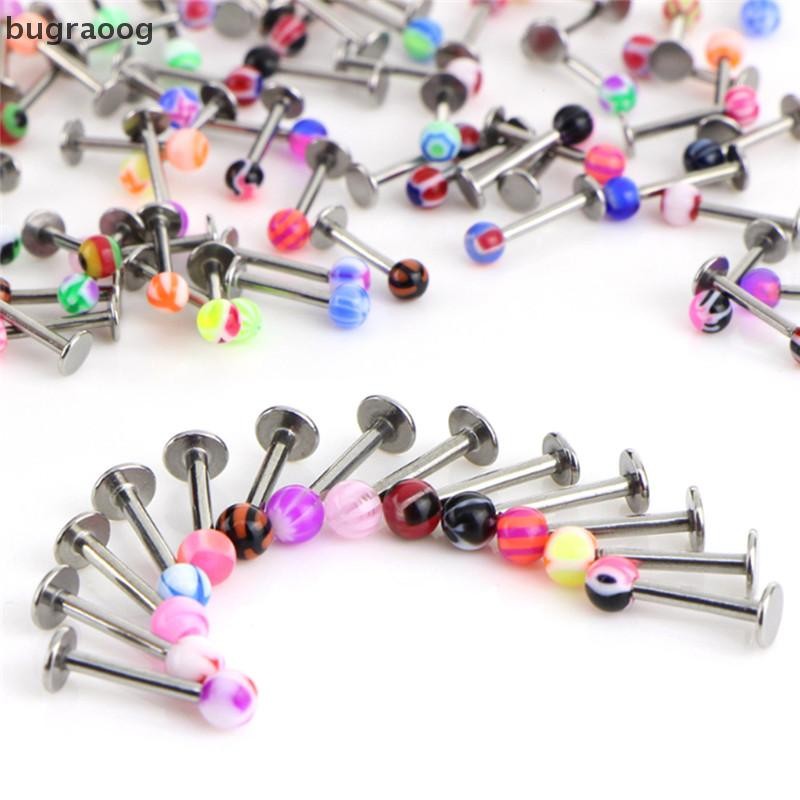 Bug 10/30/50PCS 16G Ball Lip แหวน Labret บาร์สแตนเลส Stud Body Piercing ...