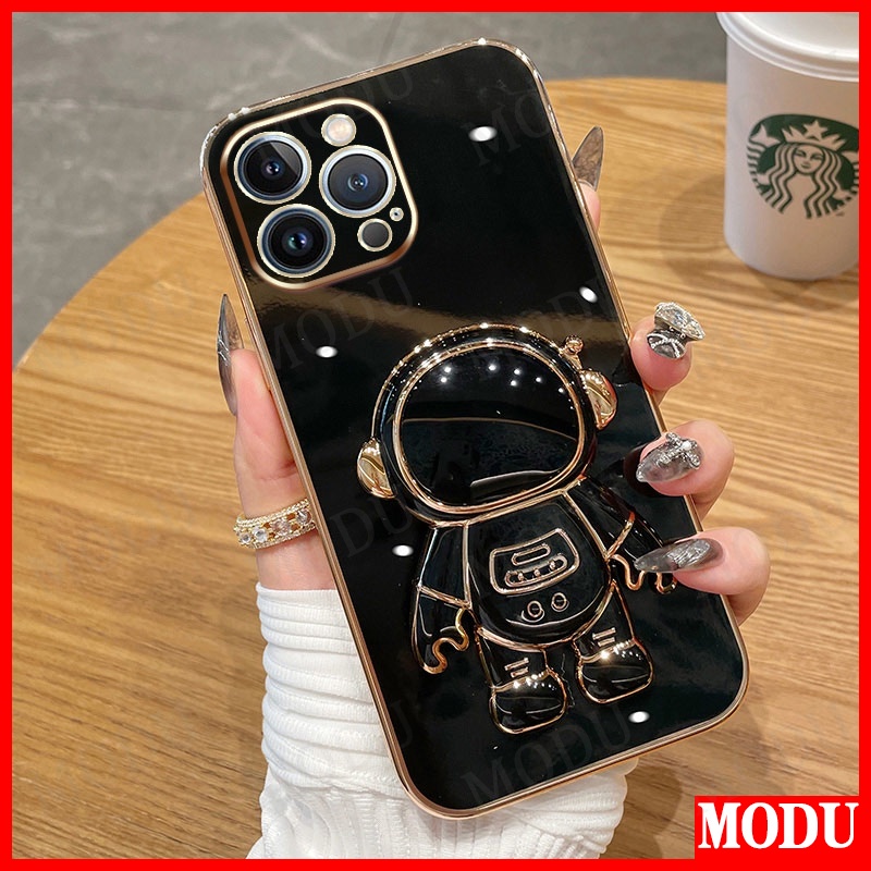 เคส iPhone 14 13 12 PRO PMAX 14 Plus หรูหรา ขอบตรง นักบินอวกาศ ขาตั้ง ...
