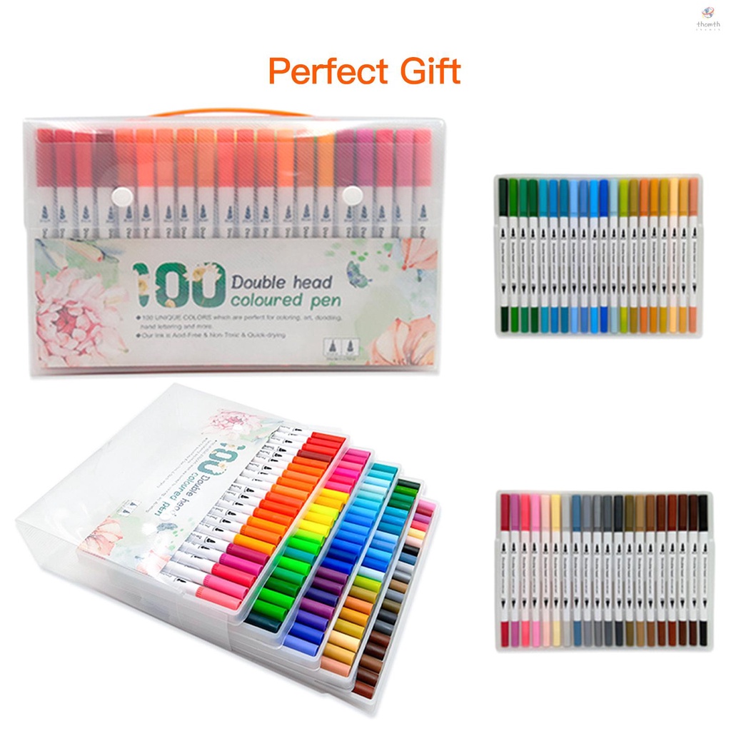 [TTHO] ชุดปากกามาร์กเกอร์ 100 สี สําหรับเด็ก และผู้ใหญ่ วาดภาพระบายสี ...