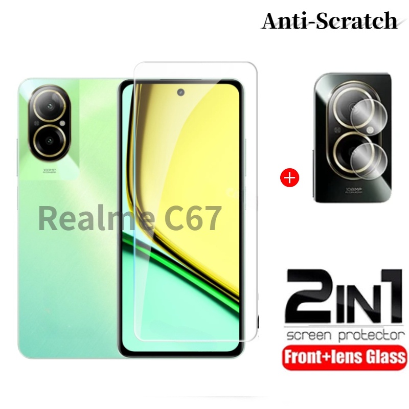 2 In 1 ป้องกันหน้าจอกระจกนิรภัยฟิล์มสําหรับRealme C67 C55 C53 C51 4G 5G ...