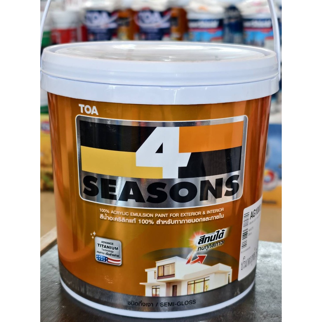 สีน้ำอคิลิคแท้100% #AG1000 กึ่งเงา สีขาว ทาภายนอกและภายใน 4 SEASONS สีขาว 5 แกลลอน แบรนด์ TOA ...