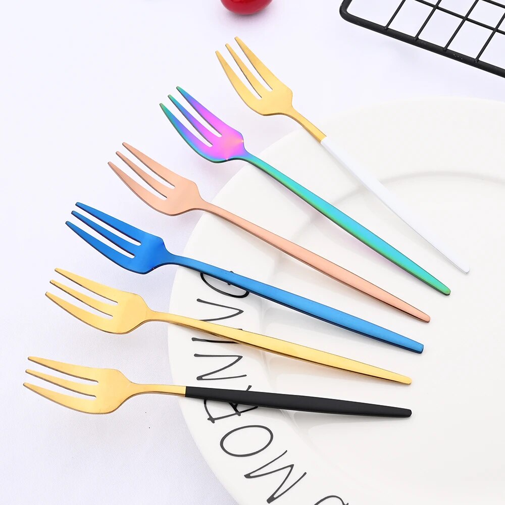 6Pcs Mini Fork Set For Fruit Cake Snack Stainless Steel Tea Fruit Fork ...