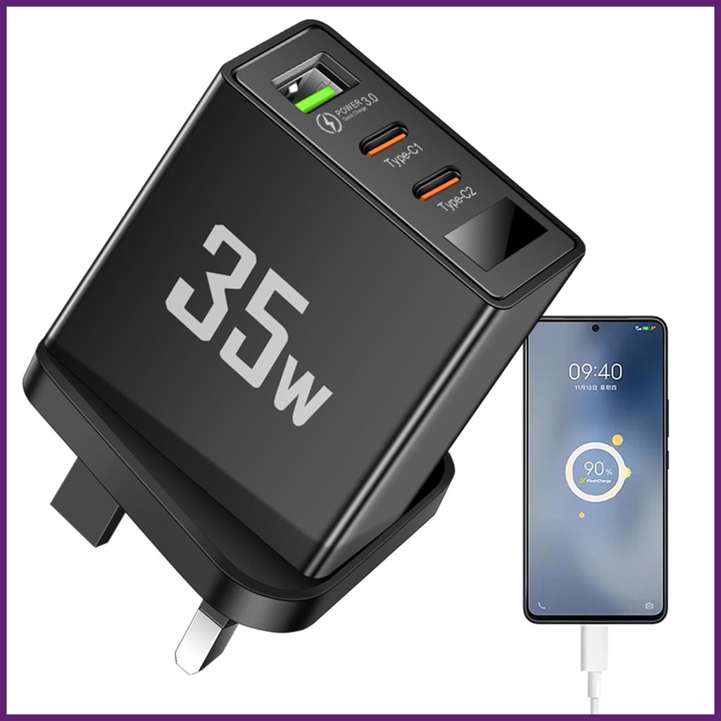 บล็อกชาร์จ USB C 35W PD 3 พอร์ต สําหรับเดินทาง | Shopee Thailand