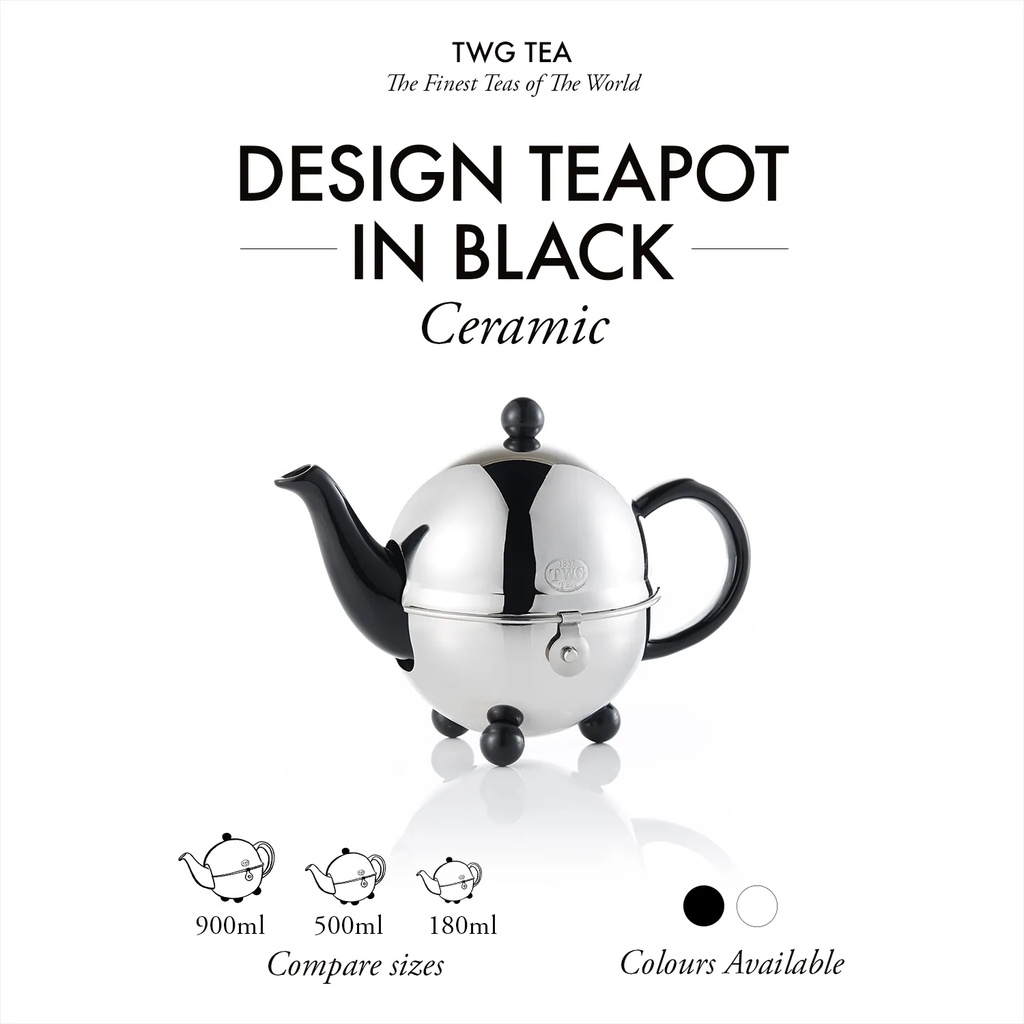 TWG Tea | Design Teapot in Black Ceramic Teapot with Felt Lined ...