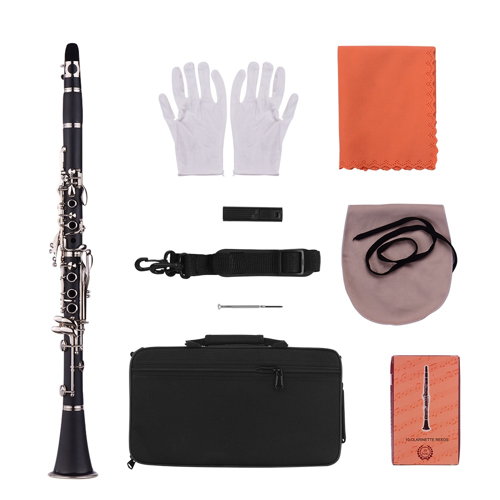 Abs 17-Key Clarinet Bb แบนพกพาถุงมือผ้าทําความสะอาดมินิไขควง Reed Case ...