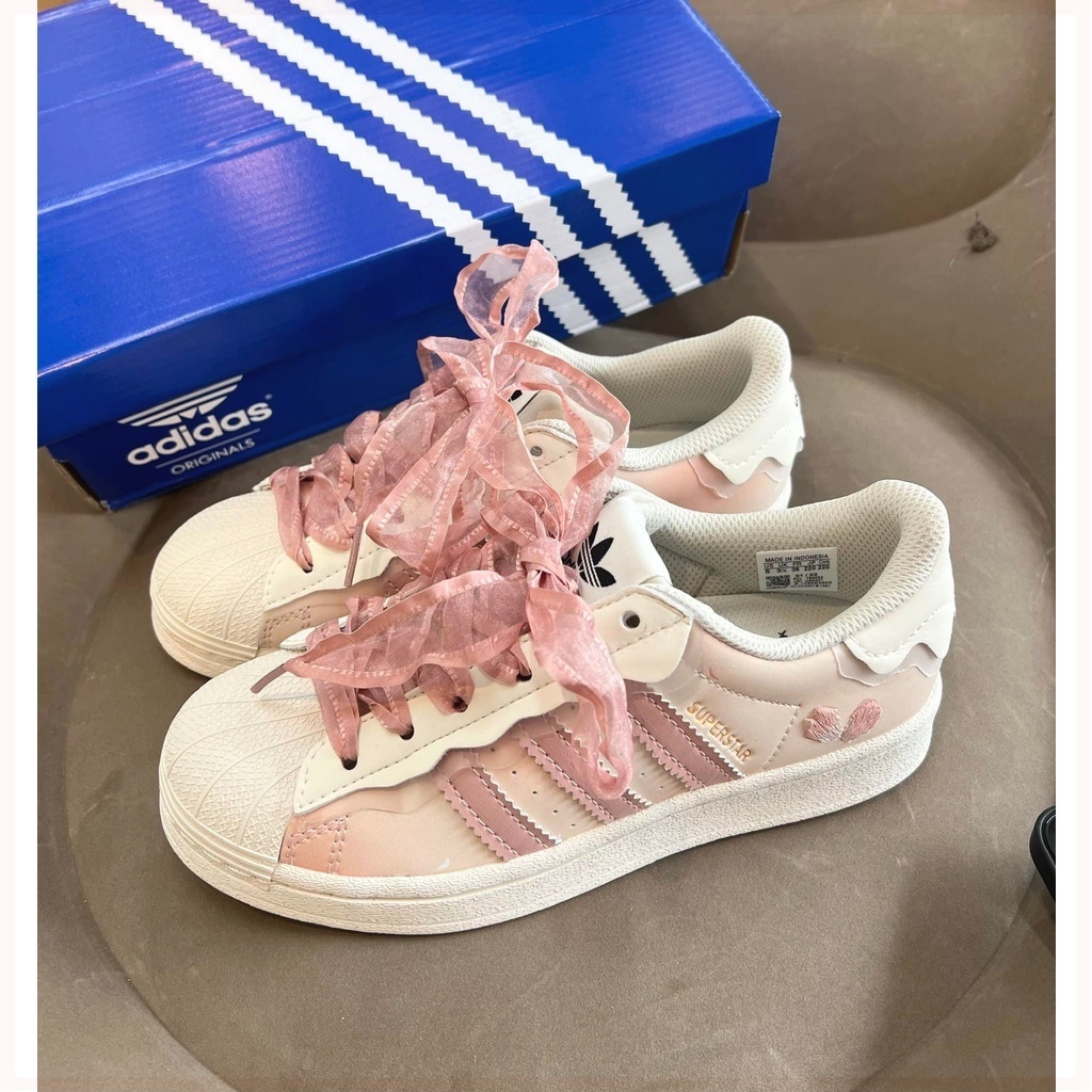 DAS Adidas Superstar Shell Toe Design ผ้าใบสีชมพูคุณภาพสูงแนวโน้มร้อน ...