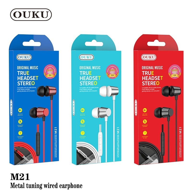 OUKU M21 หูฟังสมอลทอร์ค AUX 3.5 mm. มีไมโครโฟน คุณภาพดี มีแม่เหล็กป้องกันการการหล่น หูฟัง ok ...