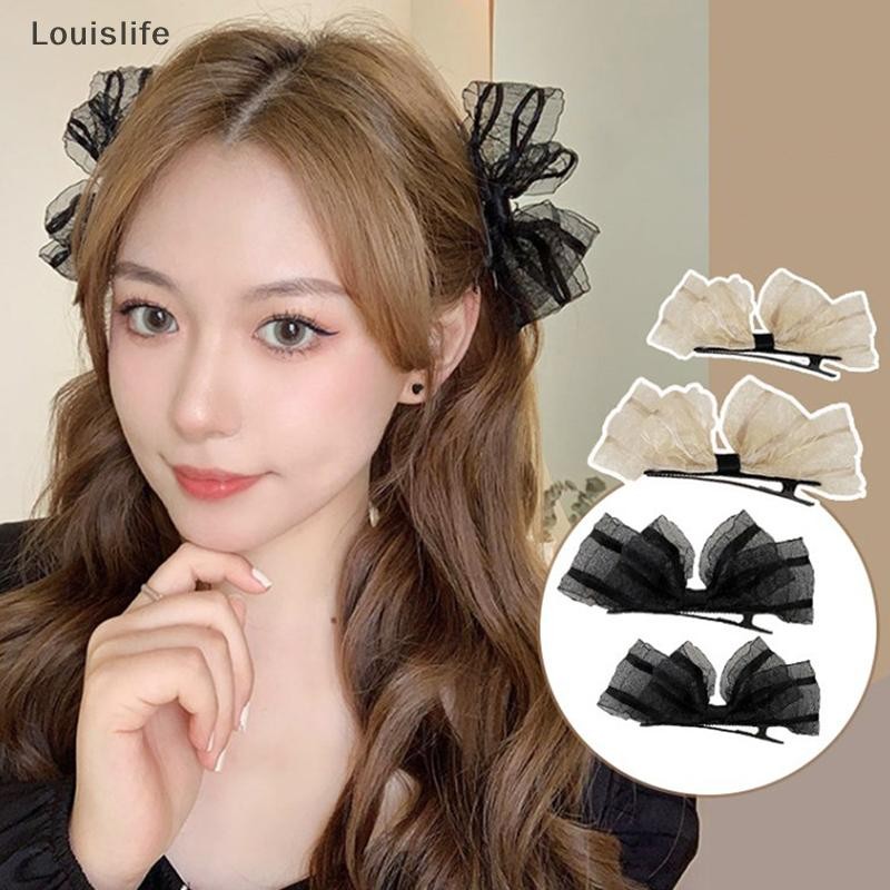 Llph 2 ชิ้นสาวน่ารักลูกไม้ Bow Hairpin ด้านข้างคลิปสีดํา Beige Hairgrips Headdress ผู้หญิง Party ...