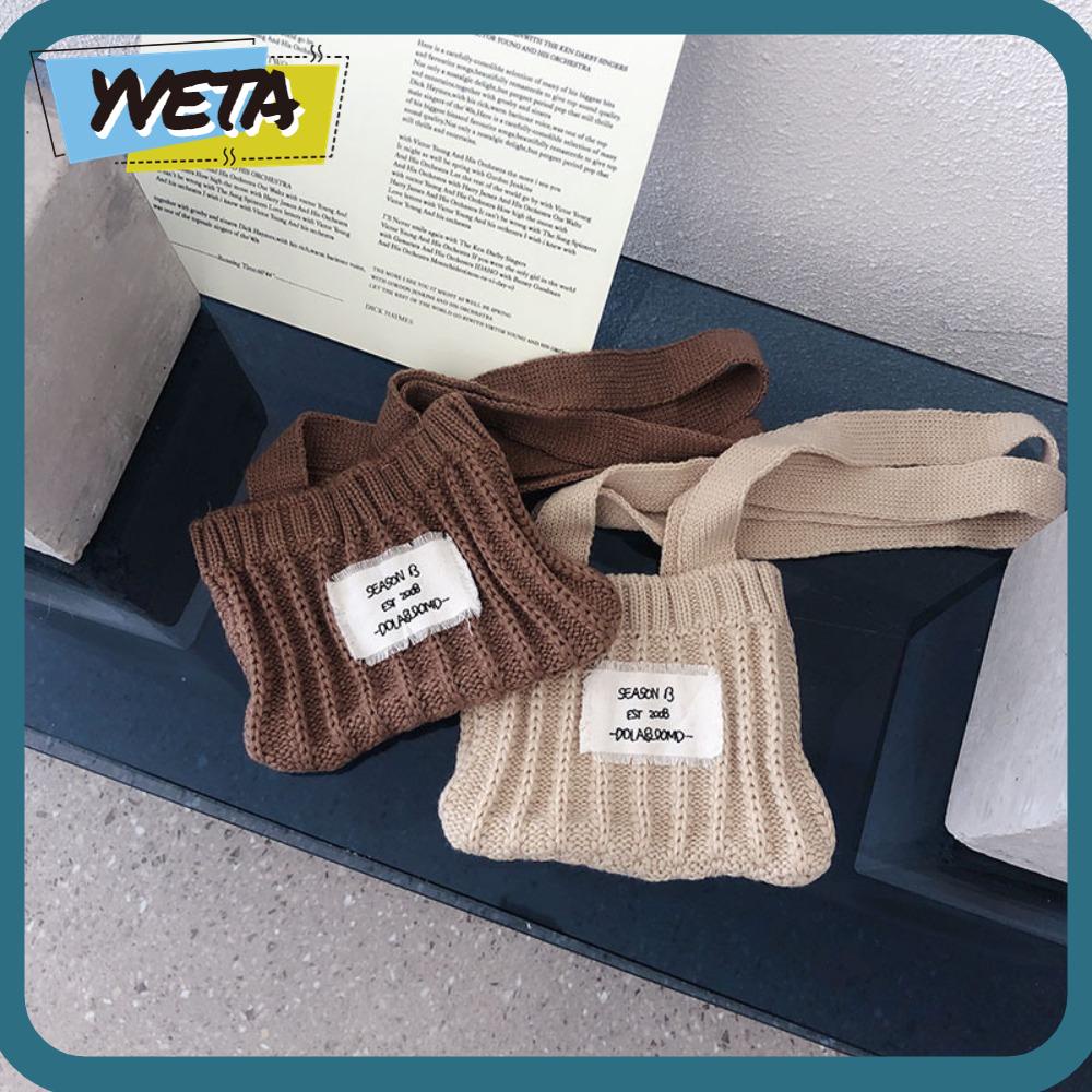 Yveta กระเป๋าถักนิตติ้ง ผ้าขนสัตว์นิ่ม สีพื้น | Shopee Thailand