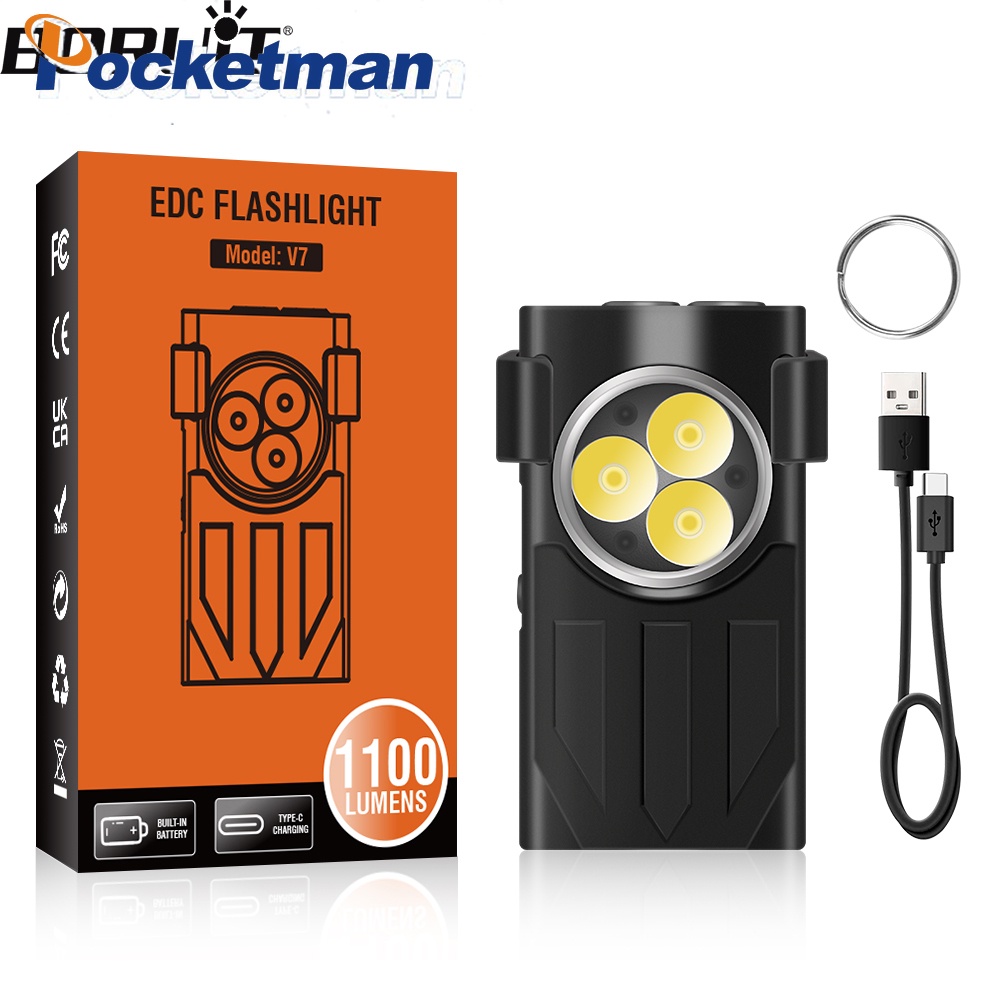 Pocketman V7 LED EDC พวงกุญแจ ไฟฉาย Type-C ชาร์จ แบบพกพา ไฟทํางาน ขนาด ...