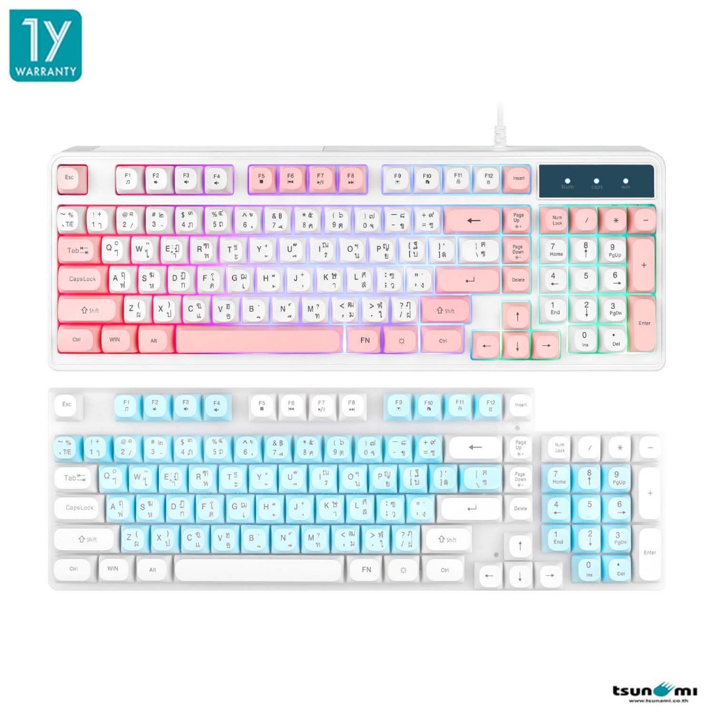 (มาใหม่) Tsunami GK-13 คีย์บอร์ดเกมมิ่ง (G7_255) TKL 87Key KeyCap Multi-Swap Rubber Dome ...