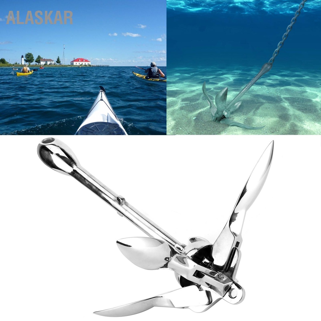 ALASKAR Anchor 316 สแตนเลสแบบพับได้ 8.8lb Grapnels ฮาร์ดแวร์สำหรับเรือ ...