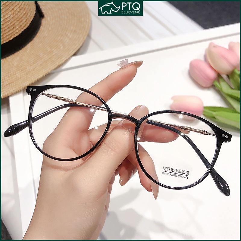 ใหม่ tr90 แว่นตาสายตาสั้น กรอบโลหะ ทรงวงรี ป้องกันแสงสีฟ้า สไตล์เรโทร สําหรับผู้หญิง ผู้ชาย PTQ ...