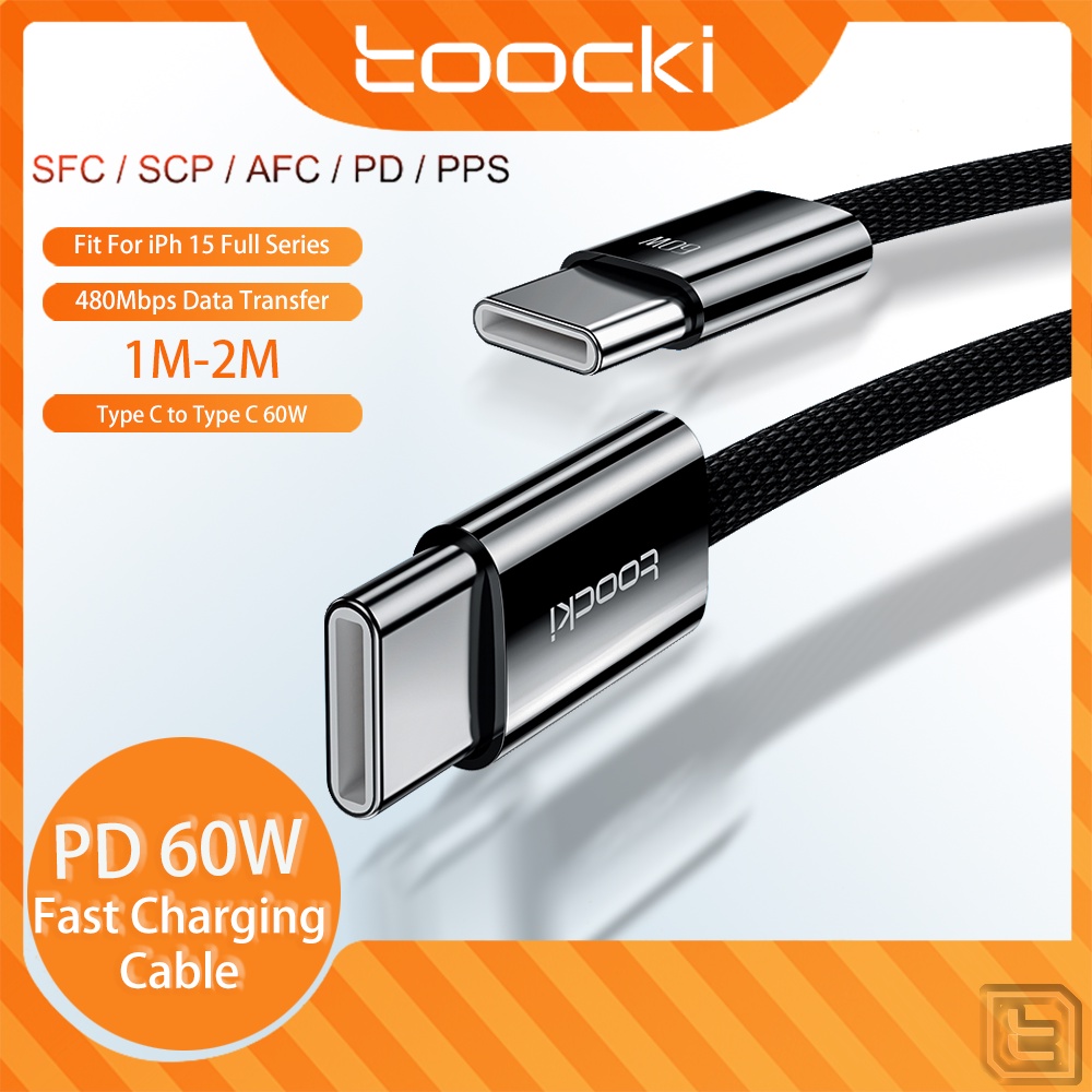 Toocki PD 60W Type C เป็น Type C สายชาร์จเร็ว USB C เป็น C USB2.0 สายเคเบิลข้อมูลที่รวดเร็ว ...