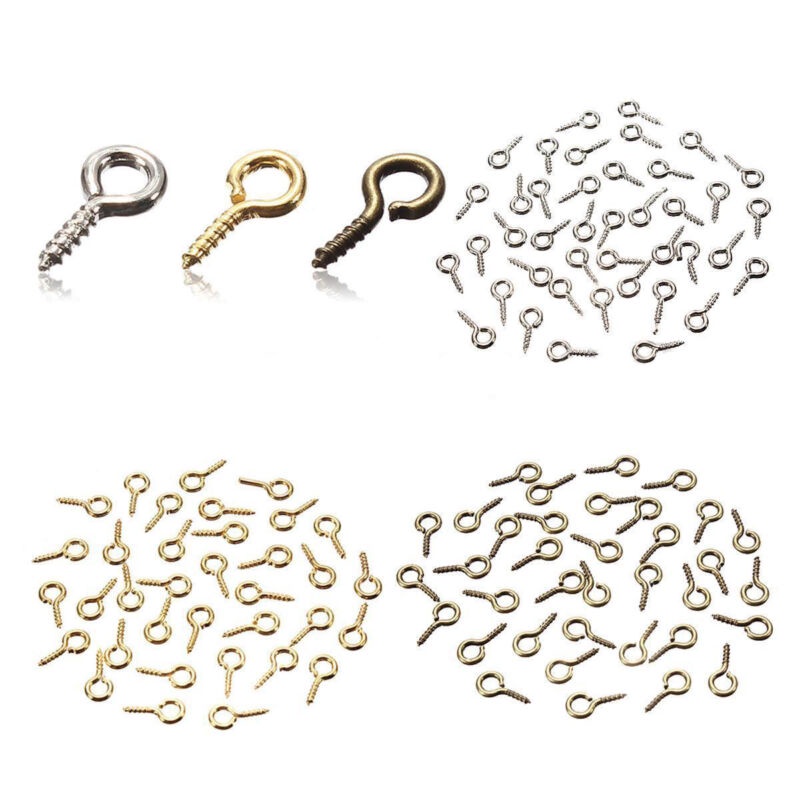 100pcs Variety size Mini Eye Pins Eyepins Hooks Eyelets Screw Threaded ...