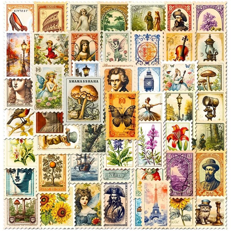 10/30/50PCS Vintage Stamp Style PVC Sticker Aesthetic Colorful ...