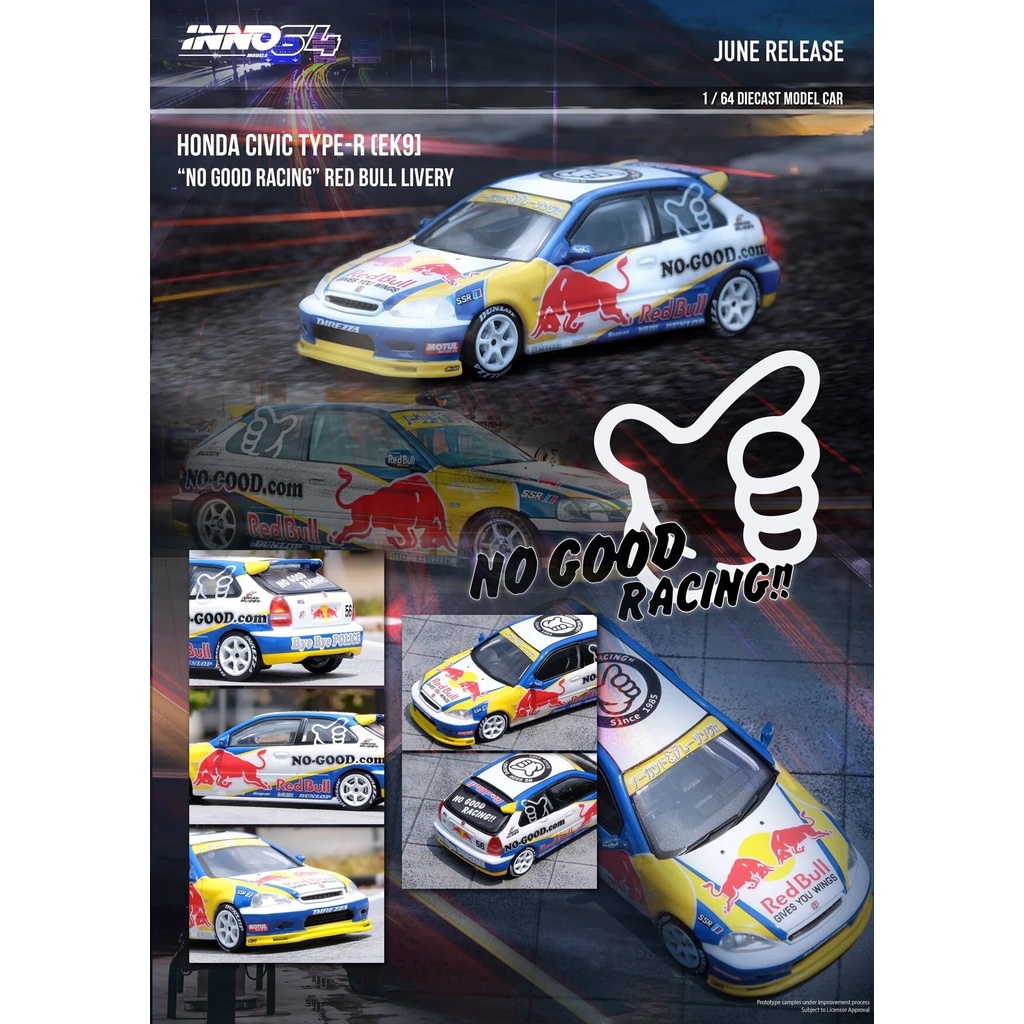 INNO64 1/64 Honda Civic EK9 No Good Racing - Red Bull Livery JDM ...