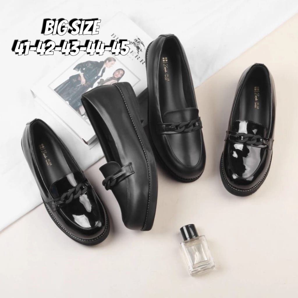 Hitam Docmart Leather Loafer Shoes Big Size 41-45 | Women& 39;s Party ...