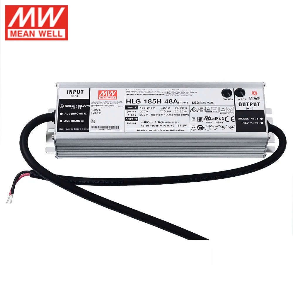 MEAN WELL แหล่งจ่ายไฟ LED HLG-185H-48A 48V ปรับ LED driver 110V/220V AC ถึง 48V DC 3.9A 187W กัน ...