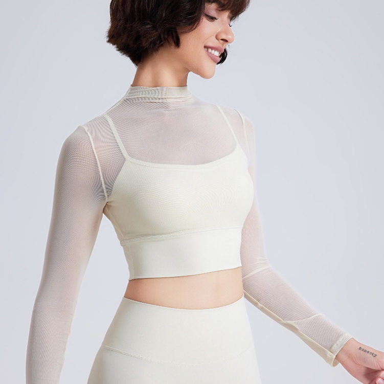 YIMRIZ ชุดโยคะตาข่ายพร้อมแผ่นรองหน้าอกวิ่งแห้งเร็วฟิตเนสด้านบนกีฬา ...