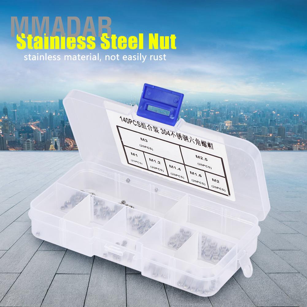 MMADAR 140 ชิ้น M1/M1.2/M1.4/M1.6/M2/M2.5/M3 ด้ายสแตนเลส Hex หกเหลี่ยมถั่ว | Shopee Thailand