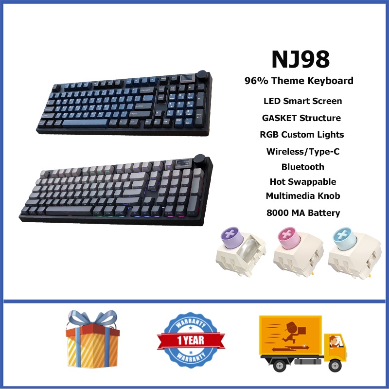 Keydous NJ98 คีย์บอร์ดเมคคานิคอลไร้สาย หน้าจอ RGB LED 96% พร้อมลูกบิด ...