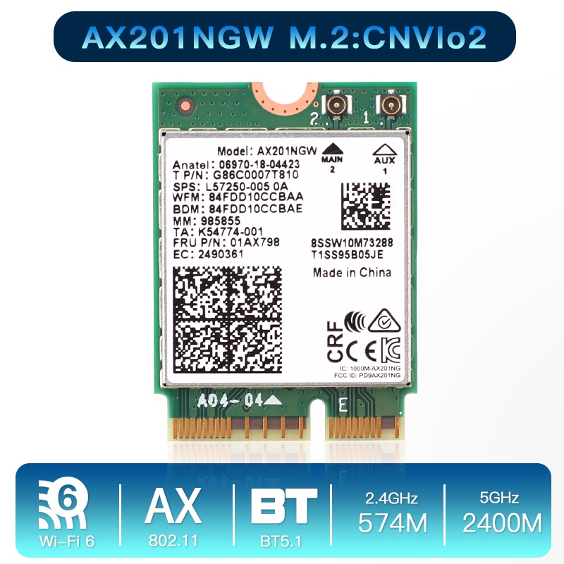 อะแดปเตอร์การ์ดเครือข่าย WiFi 6 ใบ AX211NGW AX201 2.4G/5Ghz บลูทูธ 5.2 ...