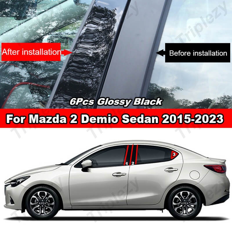 สติกเกอร์คาร์บอนไฟเบอร์ ติดเสาประตูรถยนต์ สีดํา สําหรับ Mazda 2 Demio Sedan 2015-2023 6 ชิ้น ...