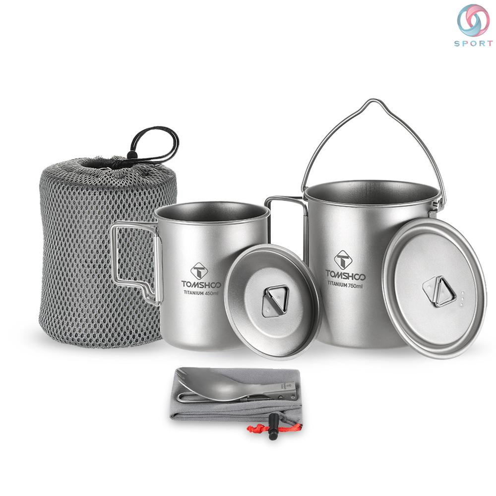 TOMSHOO Titanium 3-Piece Camping Cookware Set - Lightweight Pot, Water ...